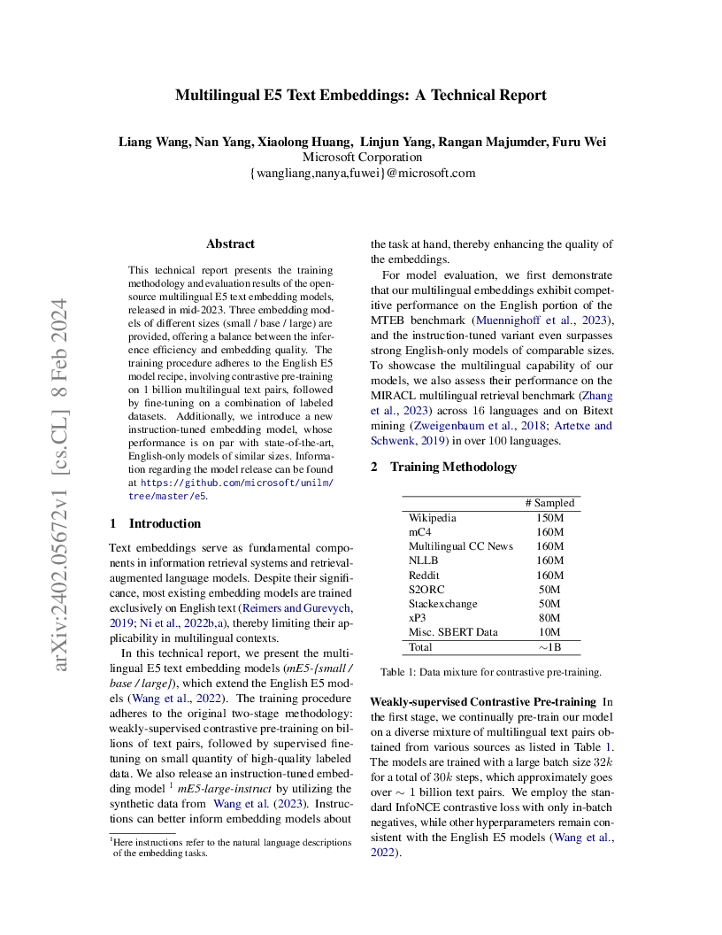 Multilingual E5 Text Embeddings: A Technical Report | alphaXiv