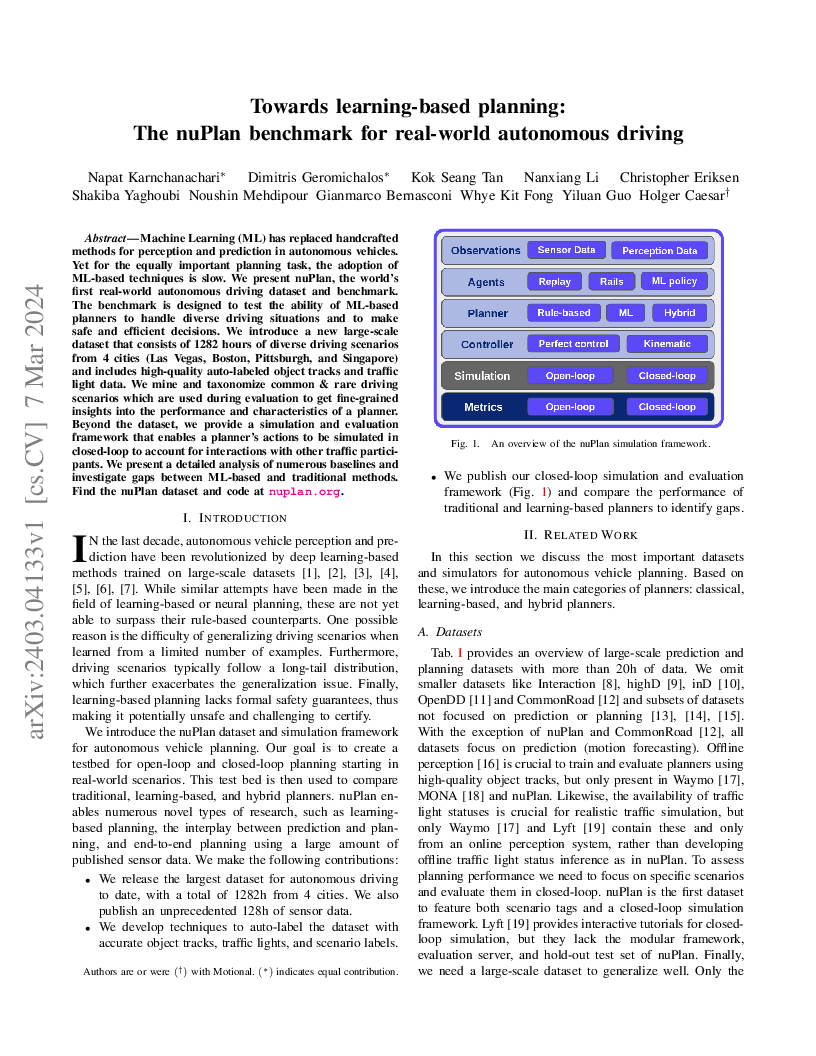 Towards learning-based planning:The nuPlan benchmark for real-world ...