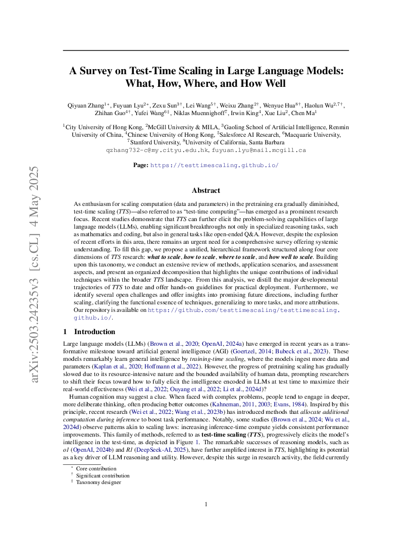 A Survey on Test-Time Scaling in Large Language Models: What, How ...