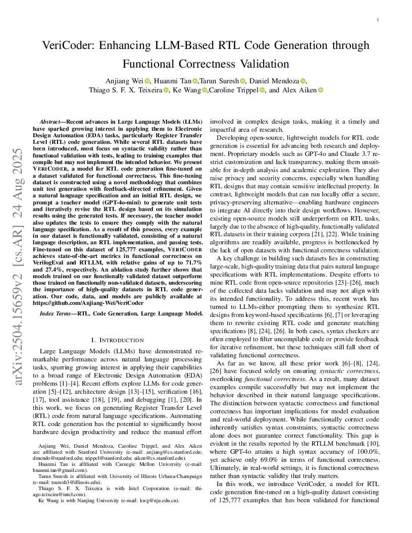 VeriCoder: Enhancing LLM-Based RTL Code Generation through Functional ...