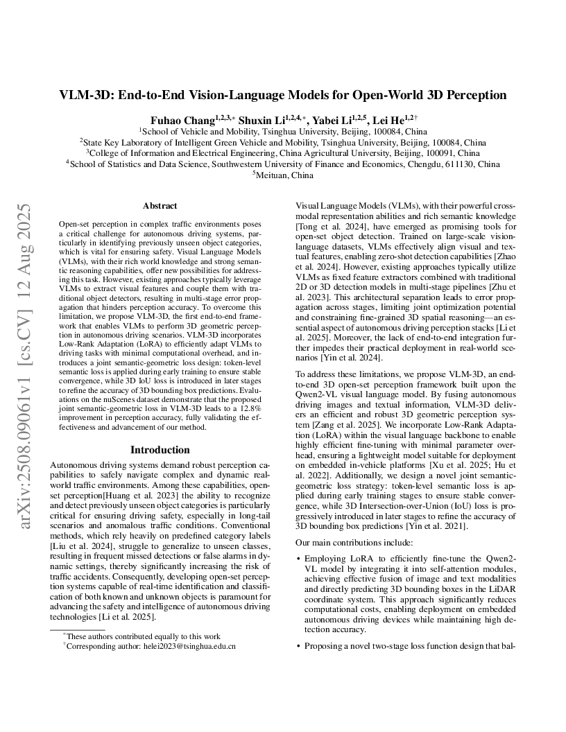 VLM-3D:End-to-End Vision-Language Models for Open-World 3D Perception ...
