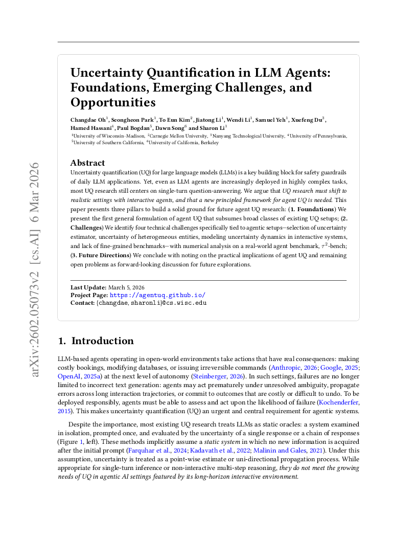 Uncertainty Quantification in LLM Agents: Foundations, Emerging ...