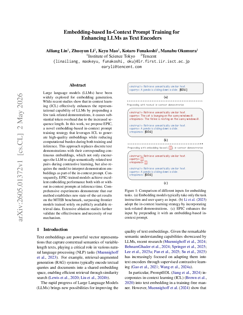 Embedding-based In-Context Prompt Training for Enhancing LLMs as Text ...
